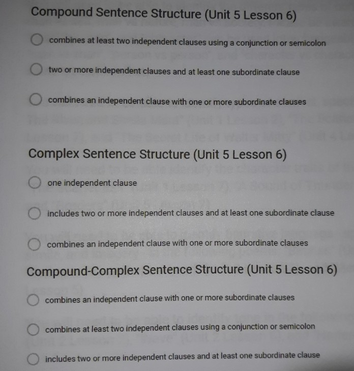Compound Sentence Structure (Unit 5 Lesson 6) O | Chegg.com