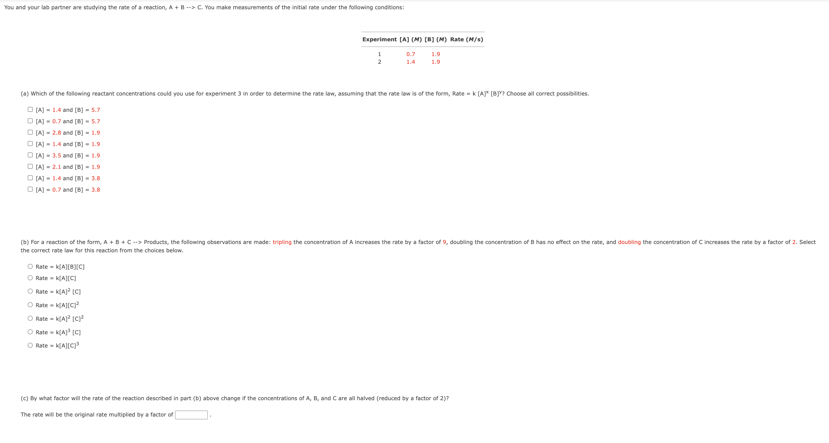 Solved [A] [A][A] [A] [A] [A] [A] [A]=1.4 and [B]=5.7=0.7 | Chegg.com