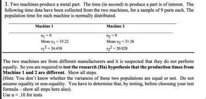 Solved 3. Two machines produce a metal part. The time (in | Chegg.com