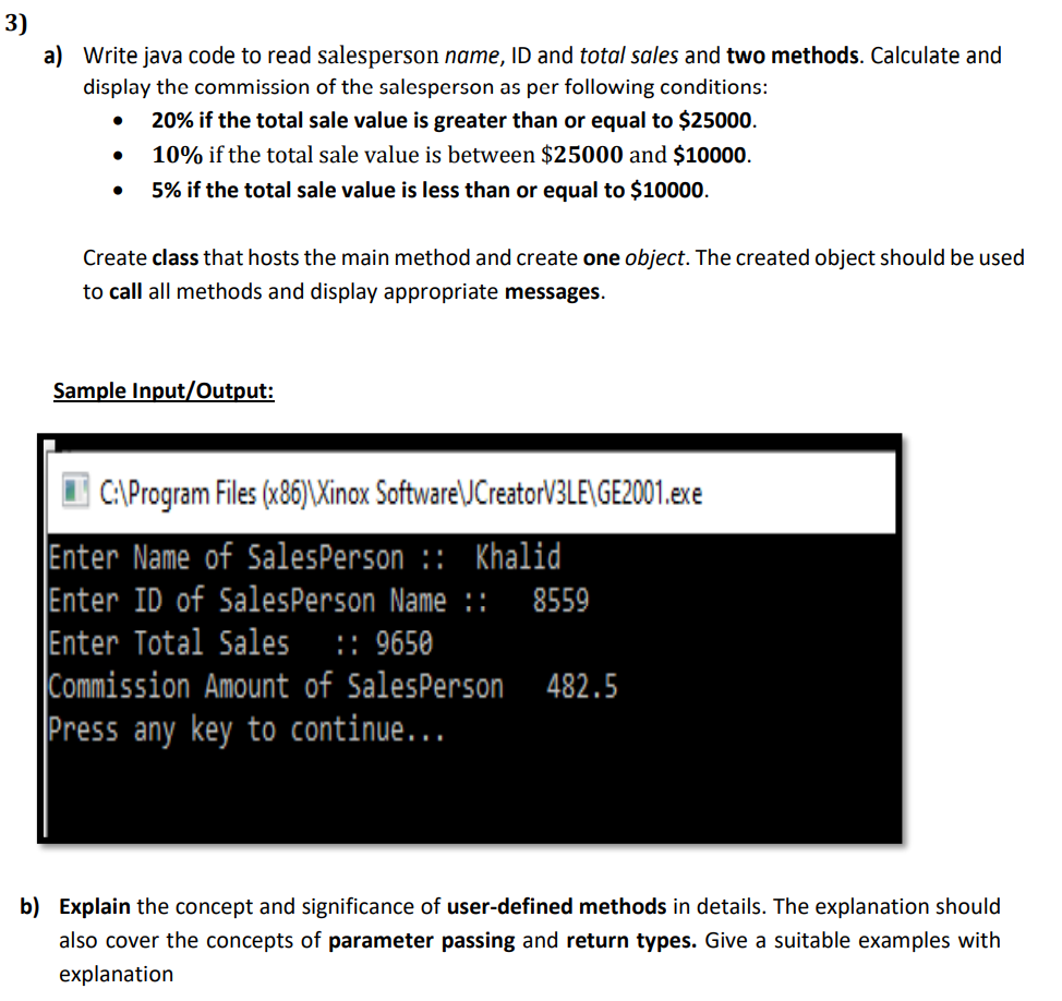 Solved 3) a) Write java code to read salesperson name, ID | Chegg.com