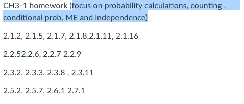 CH3-1 homework (focus on probability calculations, | Chegg.com