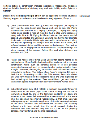 Tortious action in construction includes negligence, | Chegg.com