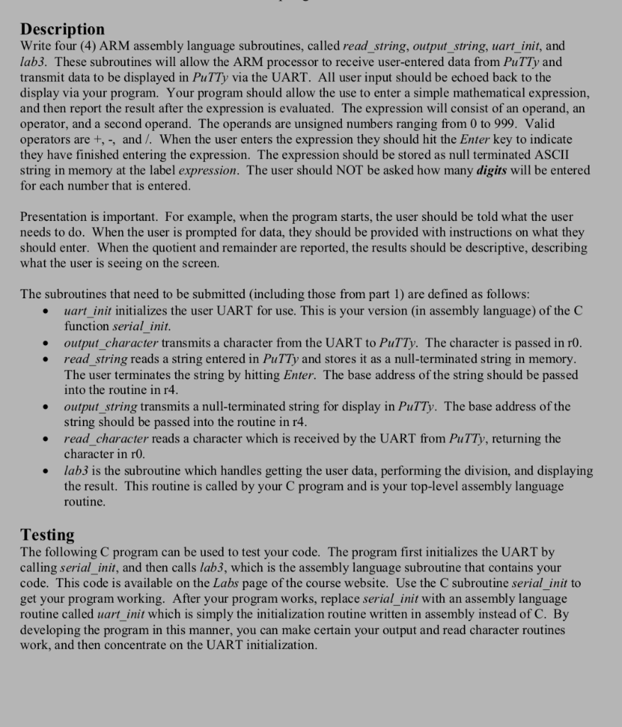 Description Write four (4) ARM assembly language | Chegg.com