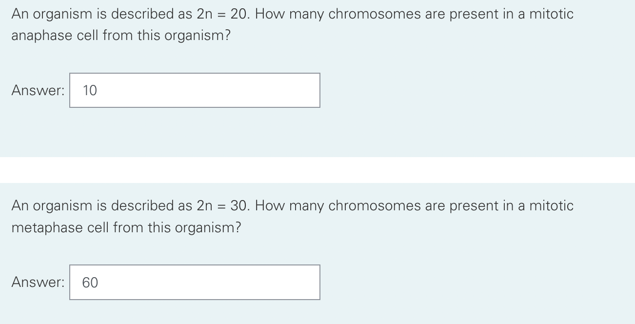 Solved An organism is described as 2n=20. How many | Chegg.com
