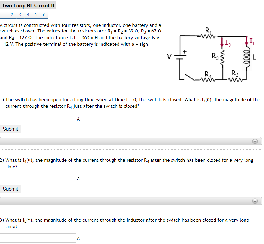 Solved Two Loop RL Circuit II 1 2 3 4 5 6 A circuit is | Chegg.com