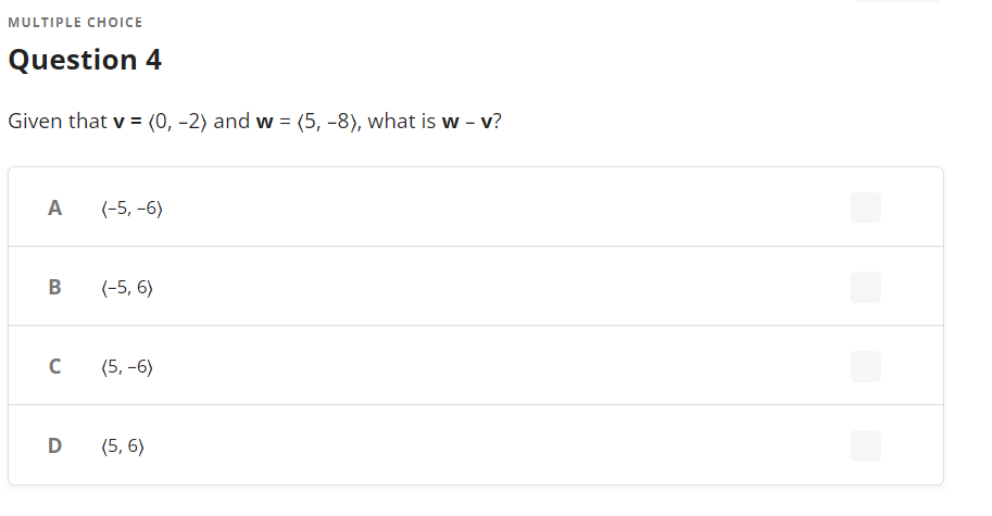 Solved MULTIPLE CHOICE Question 4 Given that v = (0, -2) and | Chegg.com