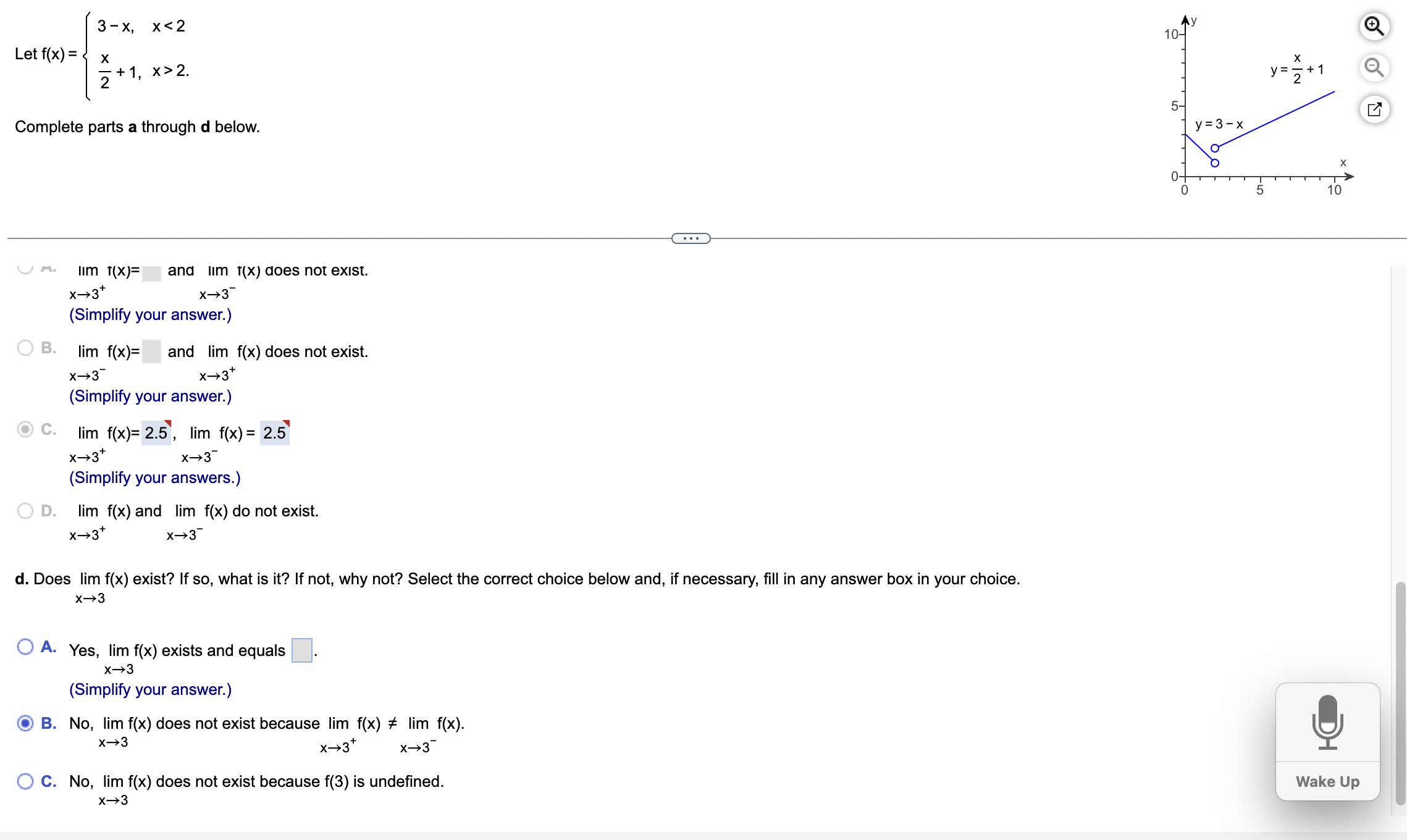 Solved Let f(x)={3−x,2x+1,x 2 Complete parts a through d | Chegg.com
