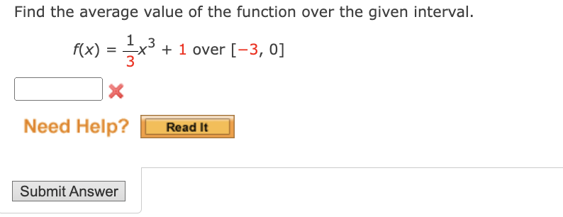 Solved Find the average value of the function over the given | Chegg.com