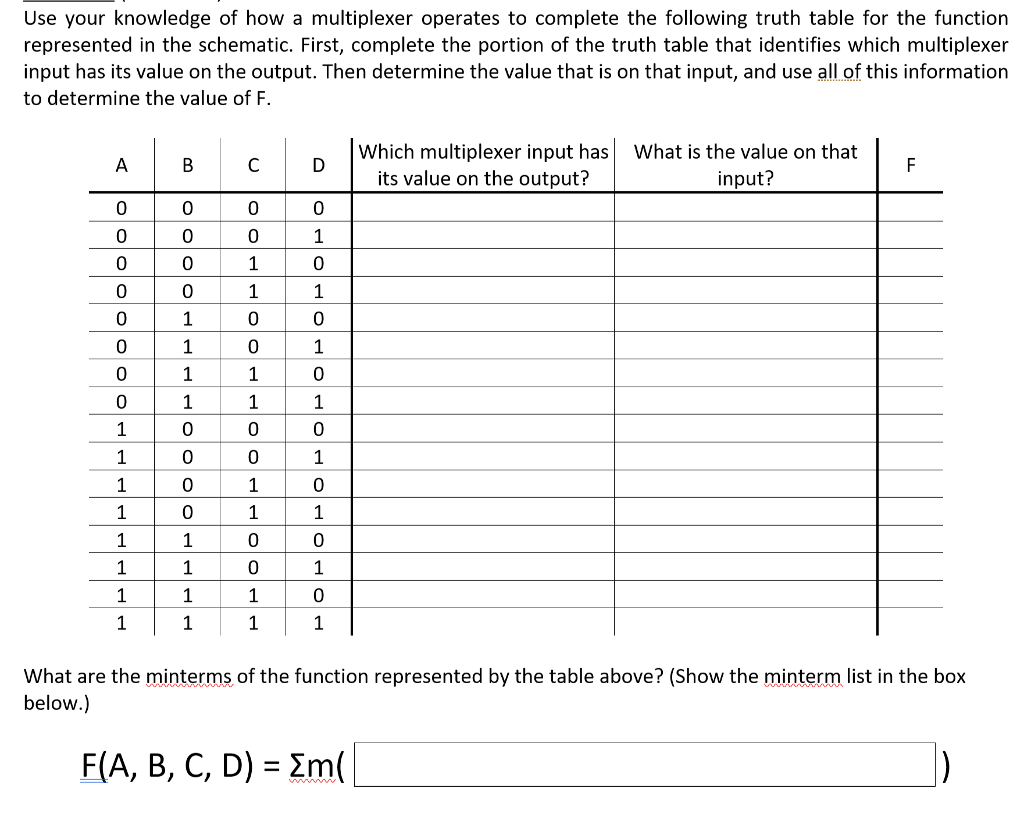 Solved We can also use the multiplexer circuit to implement | Chegg.com