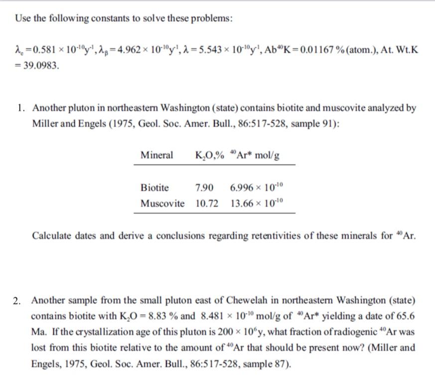 Use the following constants to solve these problems: | Chegg.com