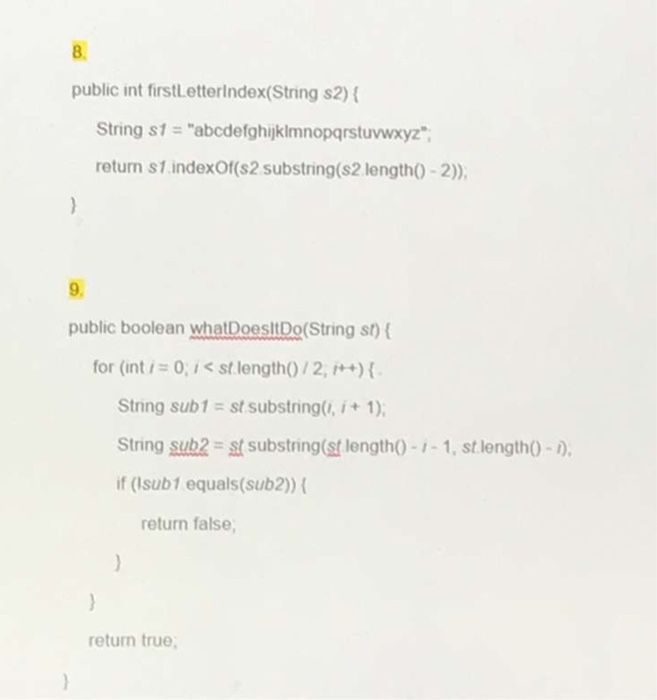 Solved 8. public int firstLetterlndex(String s2) String | Chegg.com