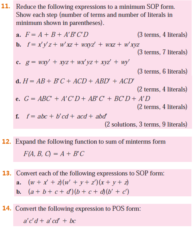 Solved 11. Reduce the following expressions to a minimum SOP | Chegg.com