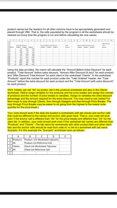Solved Please provide VBA Excel Codes. So that there should | Chegg.com