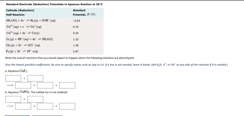 Solved Standard Electrode (Reduction) Potentials in Aqueous | Chegg.com