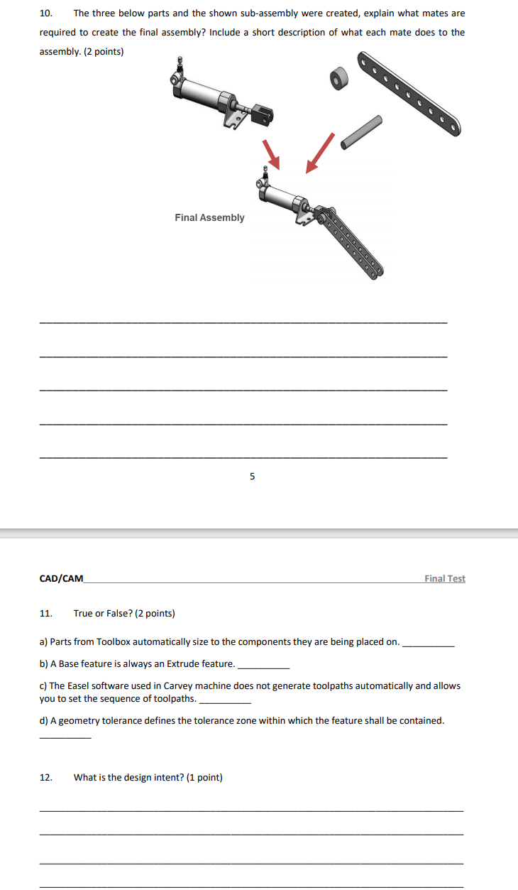 Solved 10. The three below parts and the shown sub-assembly | Chegg.com