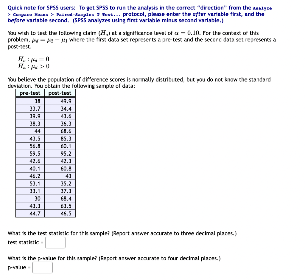 Solved Quick note for SPSS users: To get SPSS to run the | Chegg.com