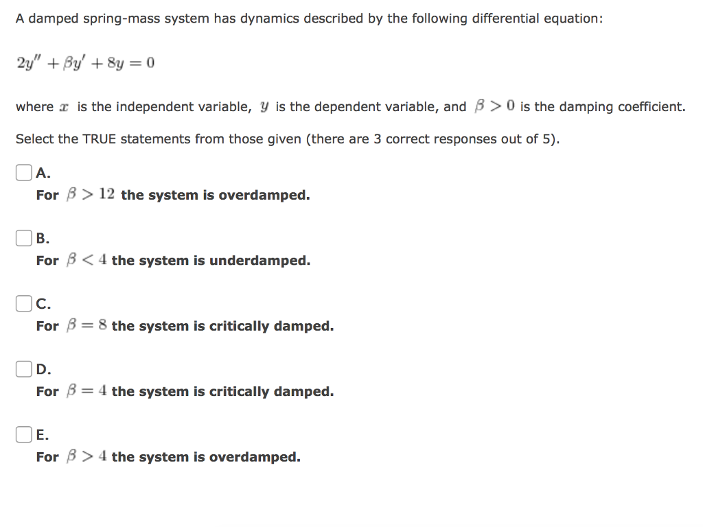 Solved A damped spring-mass system has dynamics described by | Chegg.com