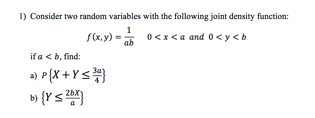 Solved 1) Consider two random variables with the following | Chegg.com