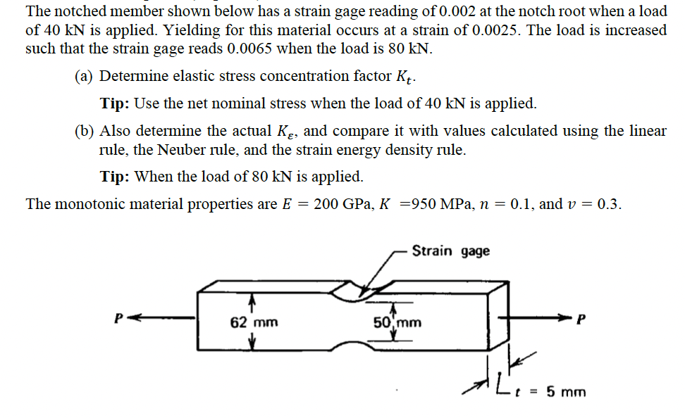 Solved The notched member shown below has a strain gage | Chegg.com