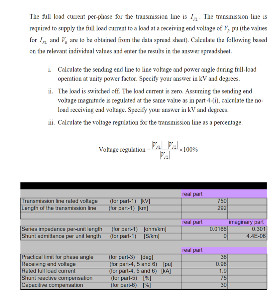 Solved The full load current per-phase for the transmission | Chegg.com