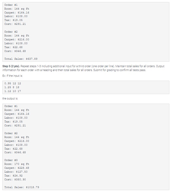 Solved 20.17 LAB*: Program: Carpet sales Program | Chegg.com