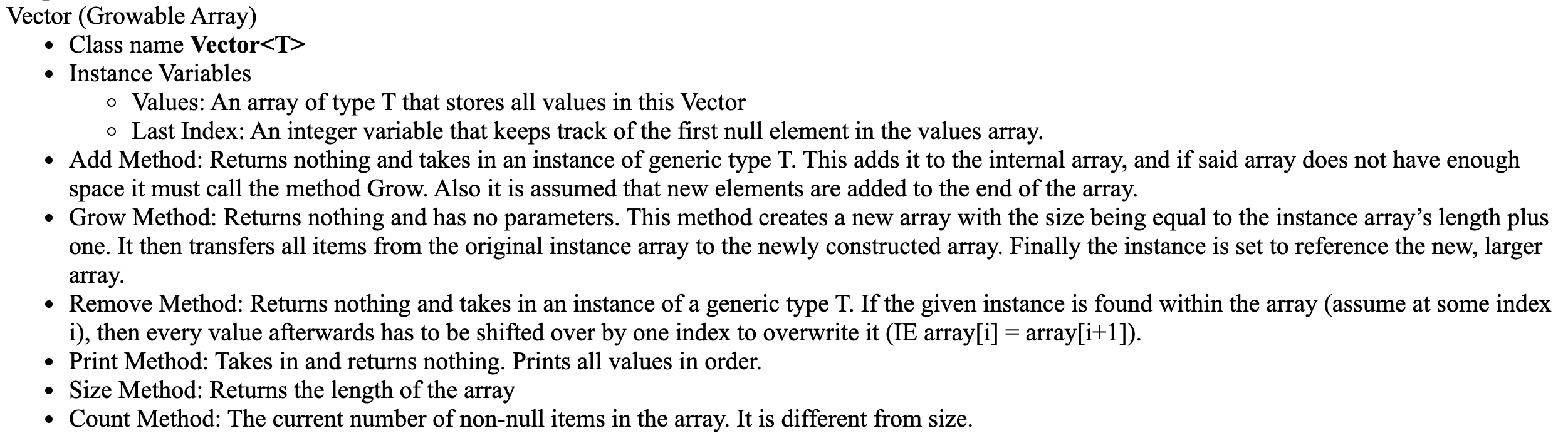 Solved Vector (Growable Array) • Class name Vector • | Chegg.com
