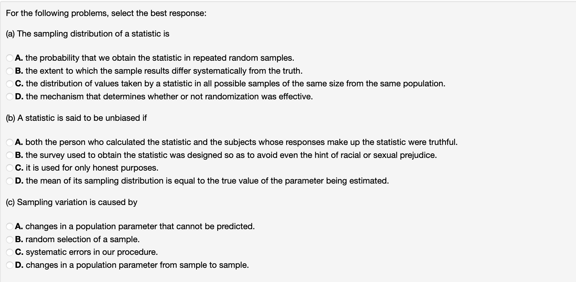Solved For the following problems, select the best response: | Chegg.com