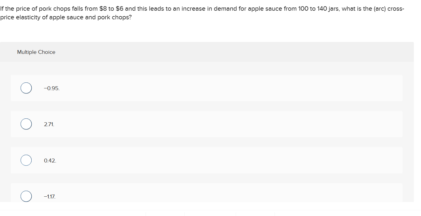 Solved If the price of pork chops falls from $8 ﻿to $6 ﻿and | Chegg.com