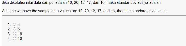 Solved Jika diketahui nilai data sampel adalah 10,20,12,17, | Chegg.com