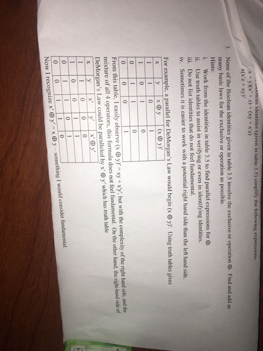 Solved lean identities (given in table 3.5) simplify the | Chegg.com