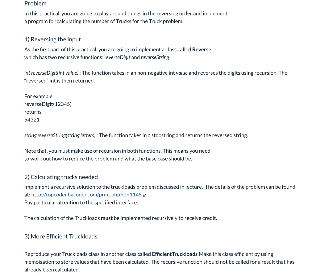 Solved TopCoder problem "Truckloads" used in SRM 284 | Chegg.com