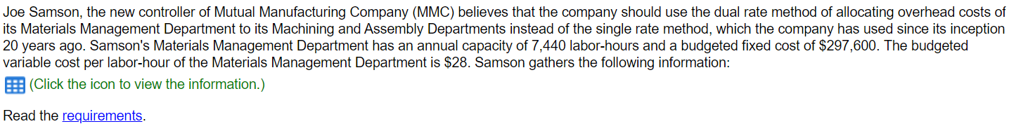 Joe Samson, the new controller of Mutual | Chegg.com