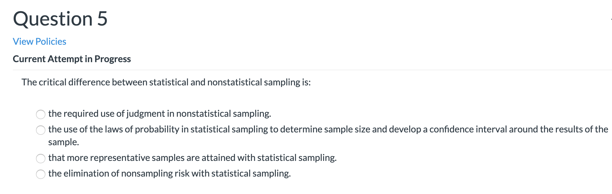 Solved Question 5 View Policies Current Attempt in Progress | Chegg.com