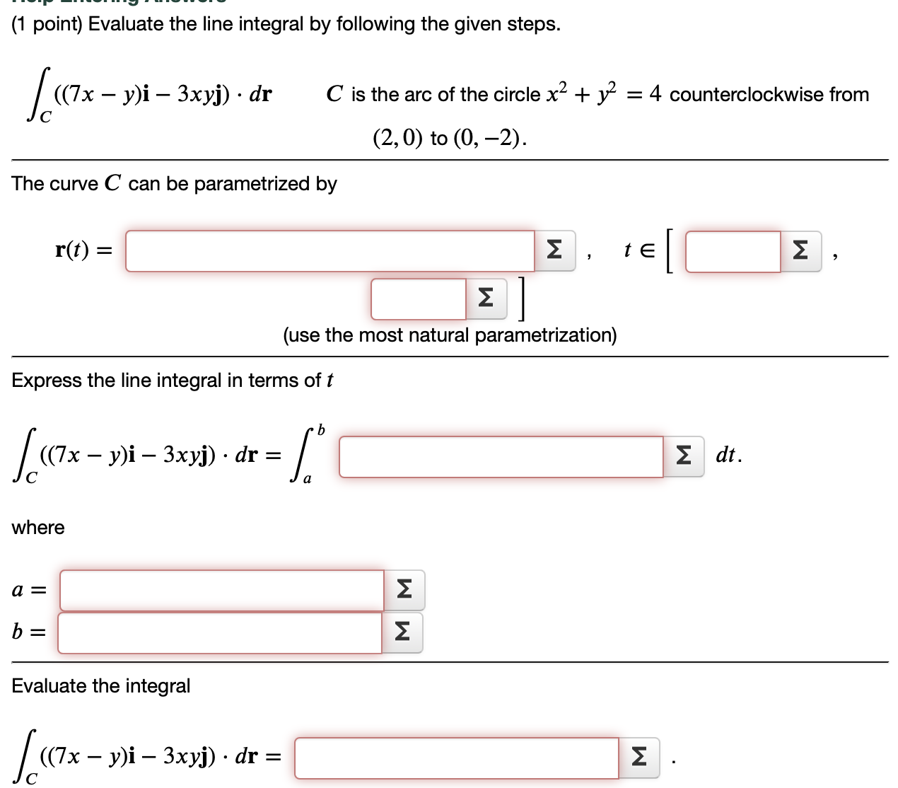 Solved (1 point) Evaluate the line integral by following the | Chegg.com
