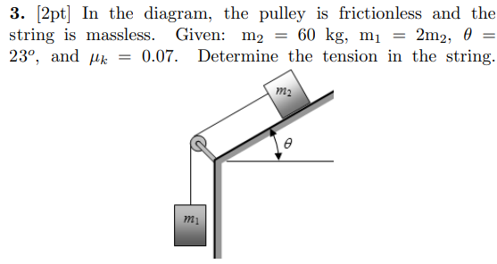 Solved 3. [2pt] In the diagram, the pulley is frictionless | Chegg.com