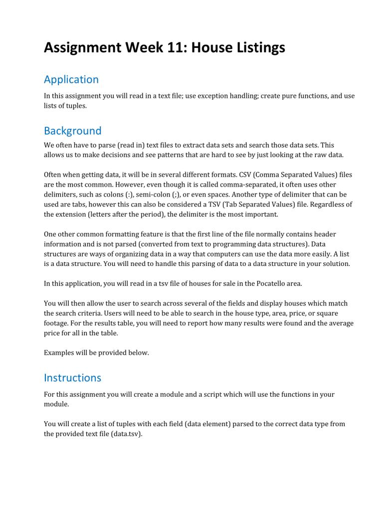 Assignment Week 11: House Listings Application In | Chegg.com