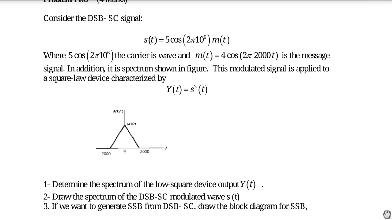 Solved Consider the DSB- SC signal: s(t)=5cos (2110º) m(t) | Chegg.com