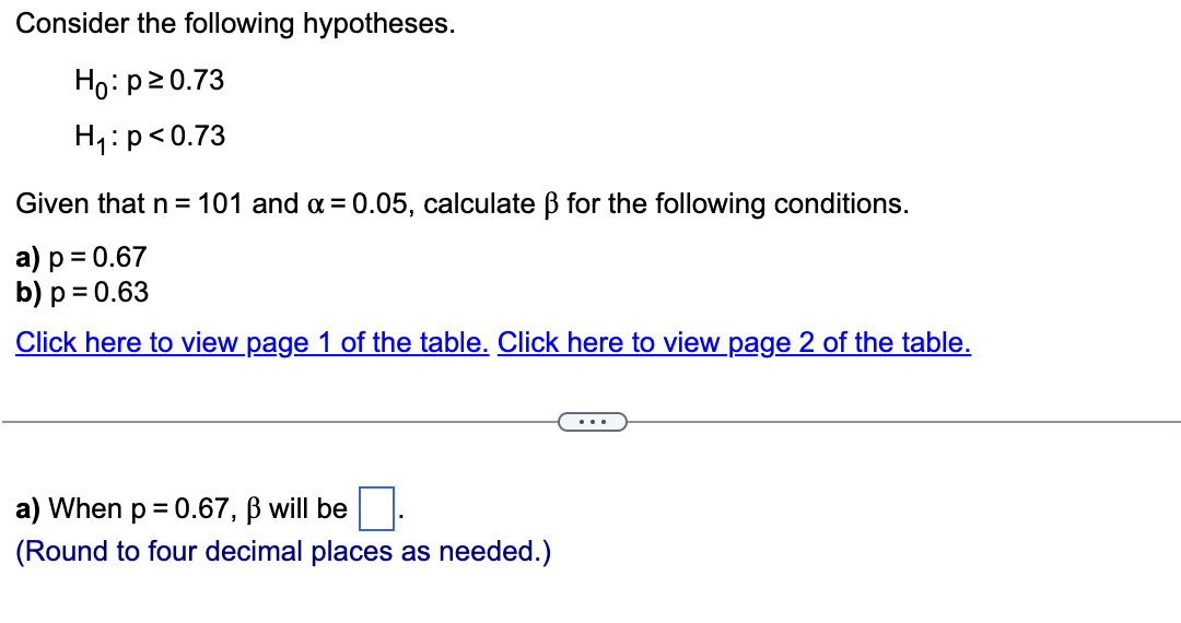 Solved Consider the following hypotheses. H0:p≥0.73H1:p