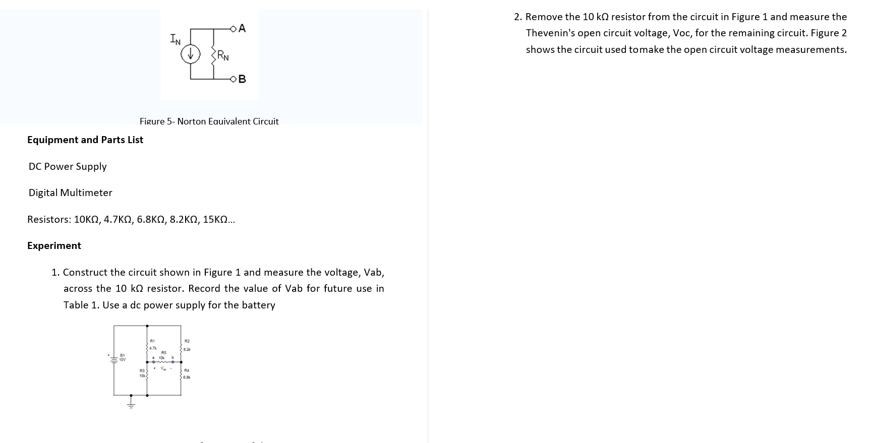 Solved Experiment #4- Thevenin and Norton Equivalent trial | Chegg.com