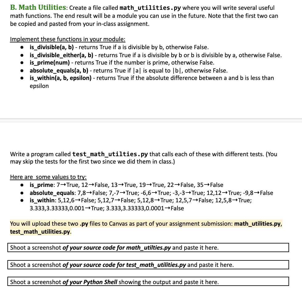 Solved B. Math Utilities: Create a file called | Chegg.com