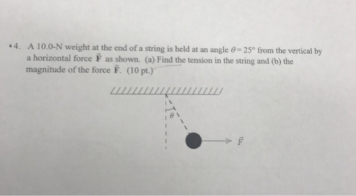 Solved 4. A 10.0-N weight at the end of a string is held at | Chegg.com