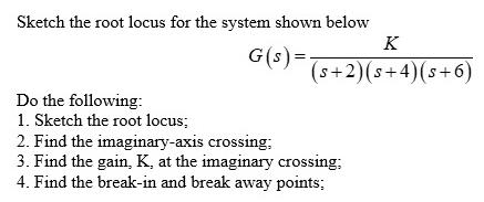 Solved Sketch the root locus for the system shown below G(s) | Chegg.com
