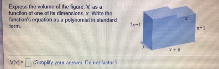 Solved Express the volume of the figure, V, as a function of | Chegg.com