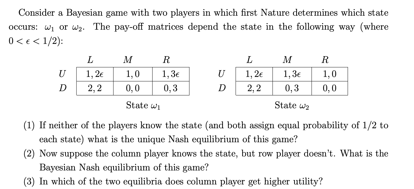 Consider a Bayesian game with two players in which | Chegg.com
