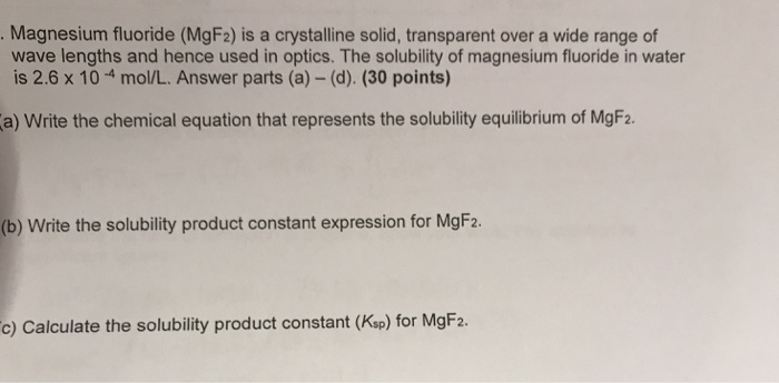 Solved Magnesium fluoride (MgF2) is a crystalline solid, | Chegg.com