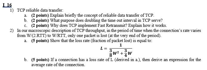 Solved 16 1) TCP reliable data transfer: a. (2 points) | Chegg.com