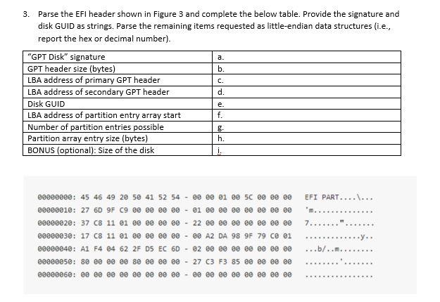 Solved a. 3. Parse the EFI header shown in Figure 3 and | Chegg.com