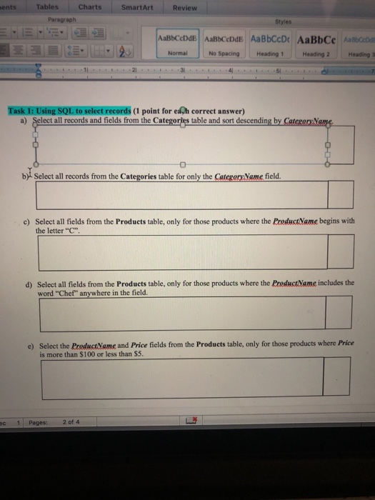 Solved Tables Charts SmartArt Review Paragraph Styles Normal | Chegg.com