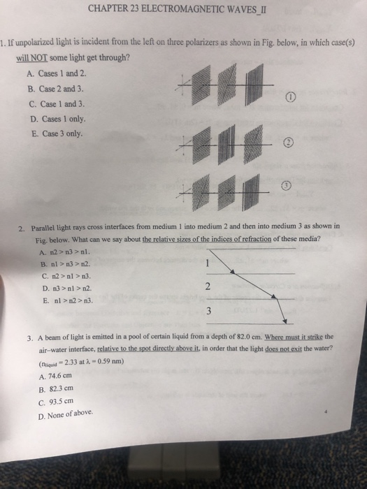 Solved CHAPTER 23 ELECTROMAGNETIC WAVESII . If unpolarized | Chegg.com