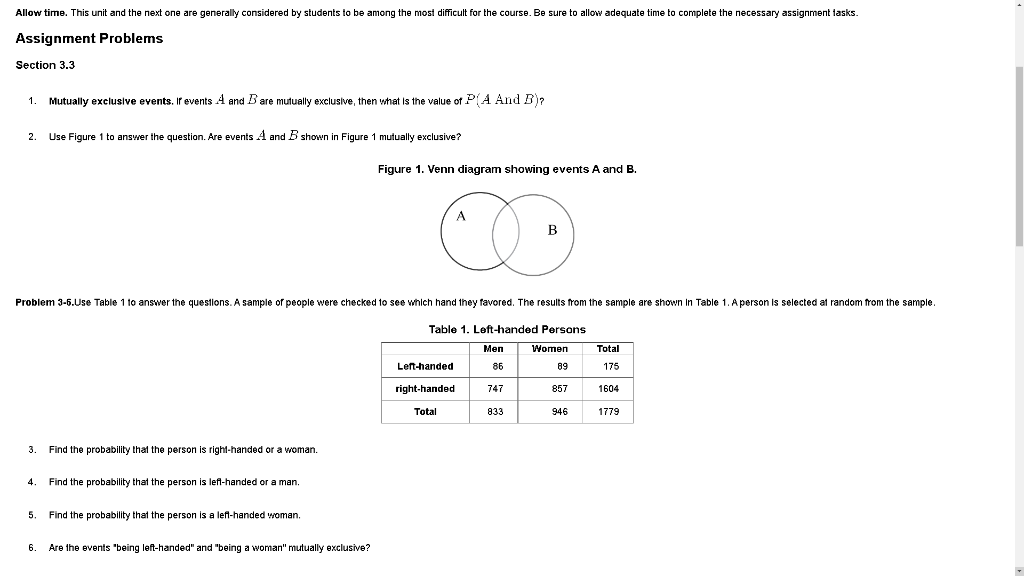 Solved Assignment Problems Section 3.3 1. Mutually exclusive | Chegg.com